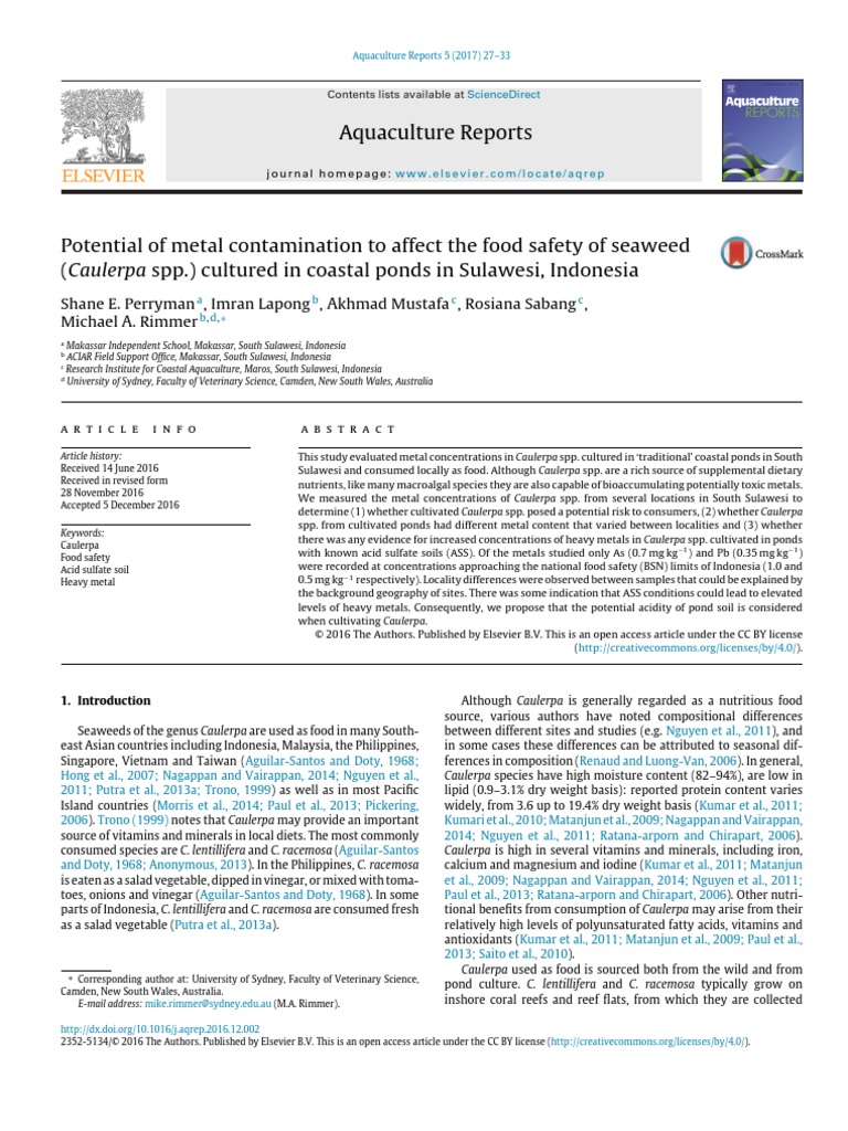 Potential of Metal Contamination To Affect The Food Safety of Seaweed ...