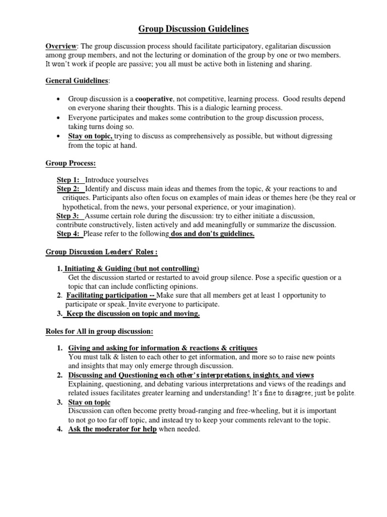 Group Discussion Guidelines | PDF | Body Language | Epistemology