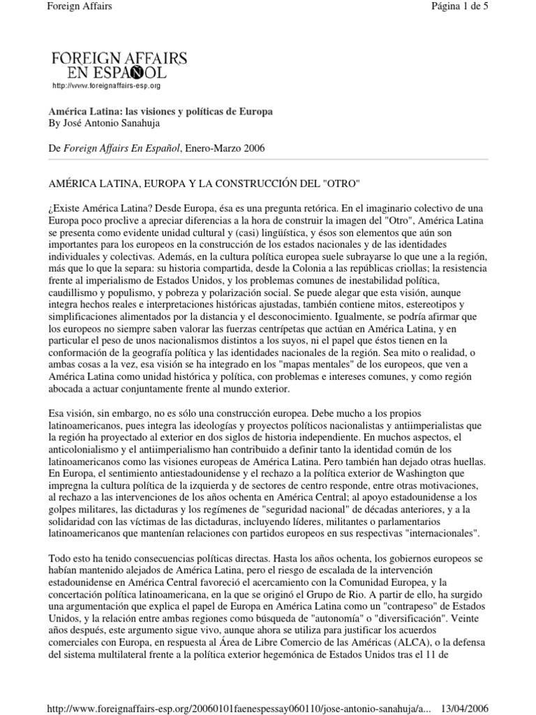 America Latina Las Visiones y Politicas | PDF | Unión Europea | America ...