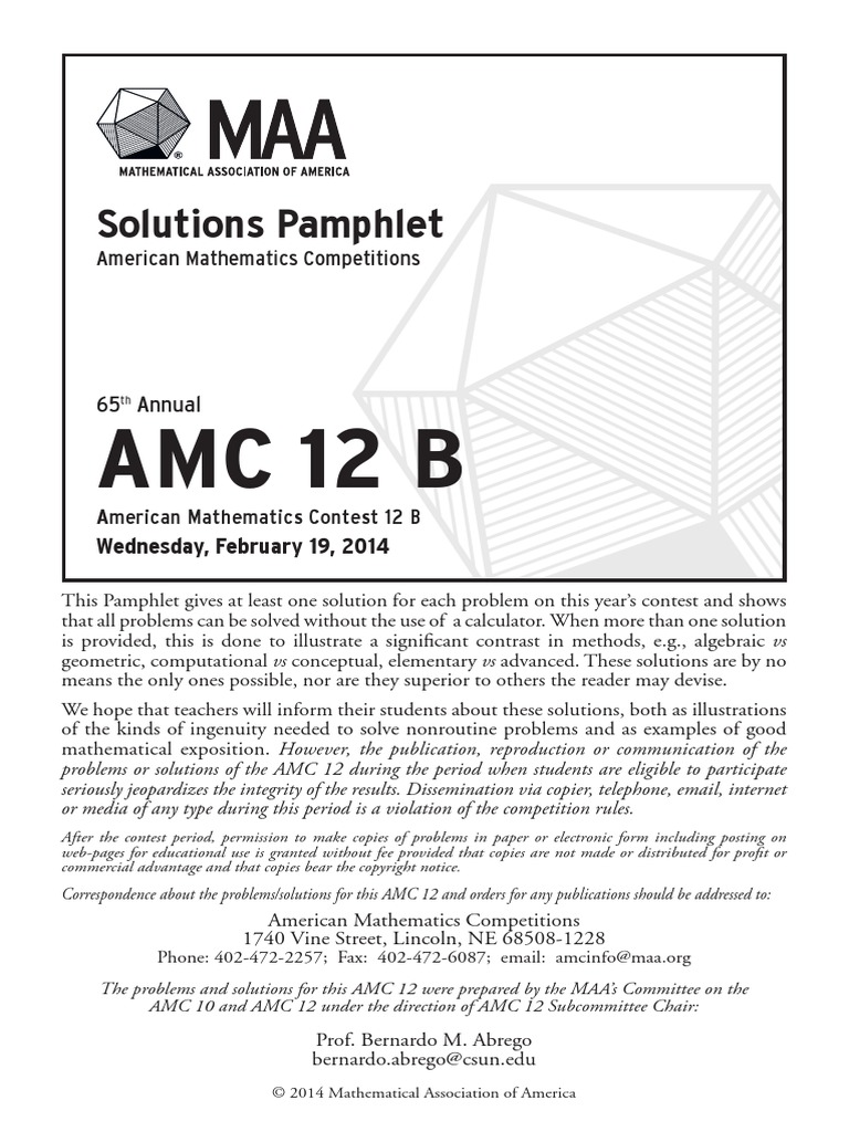 Amc 12 B: Solutions Pamphlet | PDF | Sphere | Triangle