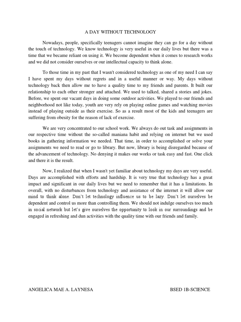 A Day Without Technology | PDF | Internet | Adolescence