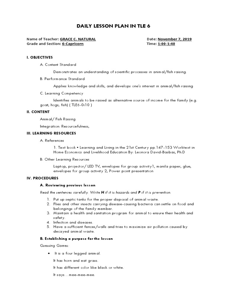 Daily Lesson Plan in Tle 6 | PDF | Nature