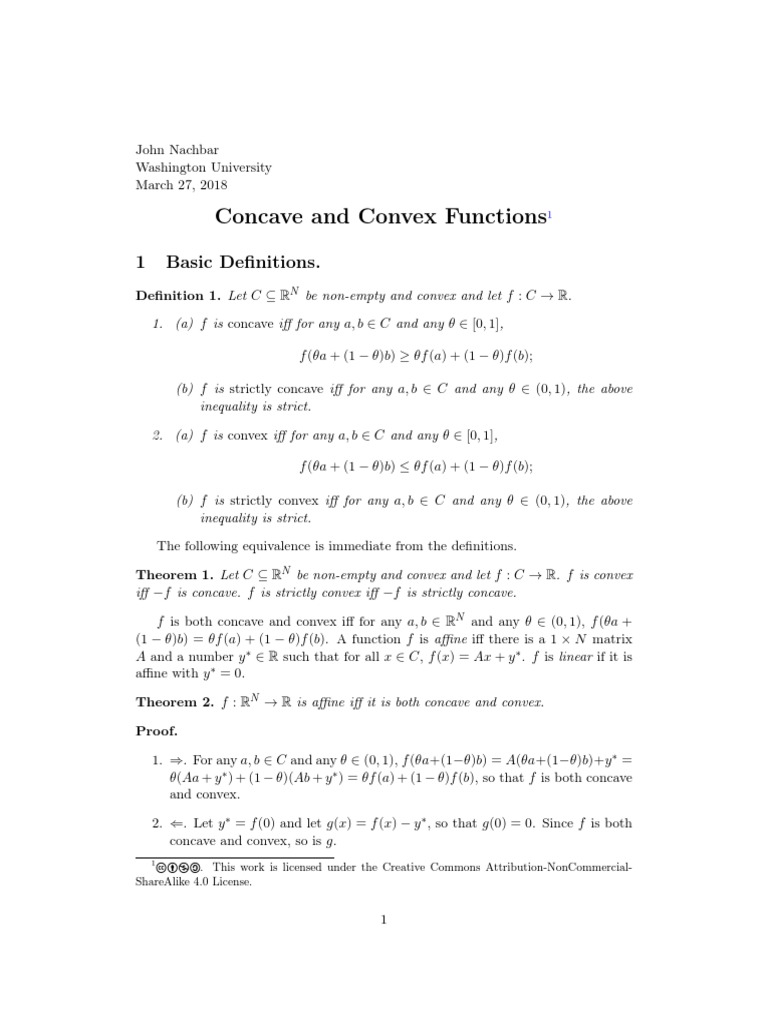 Concave and Convex Functions: 1 Basic Definitions | PDF | Convex Set ...
