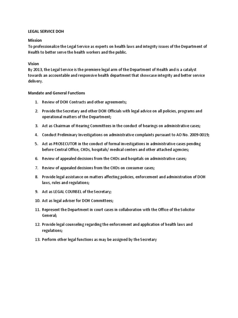 Legal Service Doh Mission | PDF