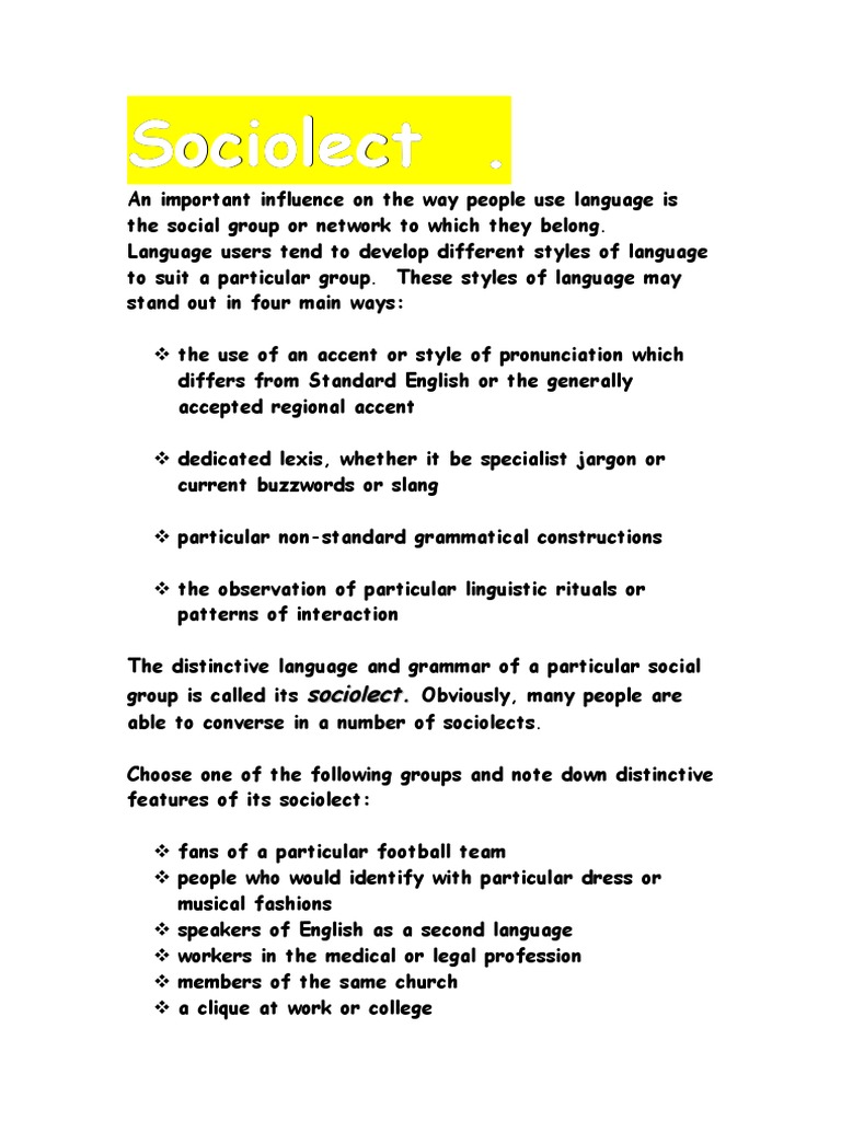 Sociolect | PDF | Accent (Sociolinguistics) | Jargon