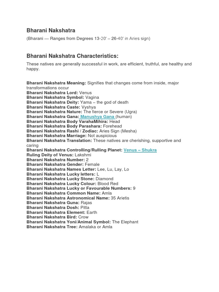 Bharani Nakshatra | PDF