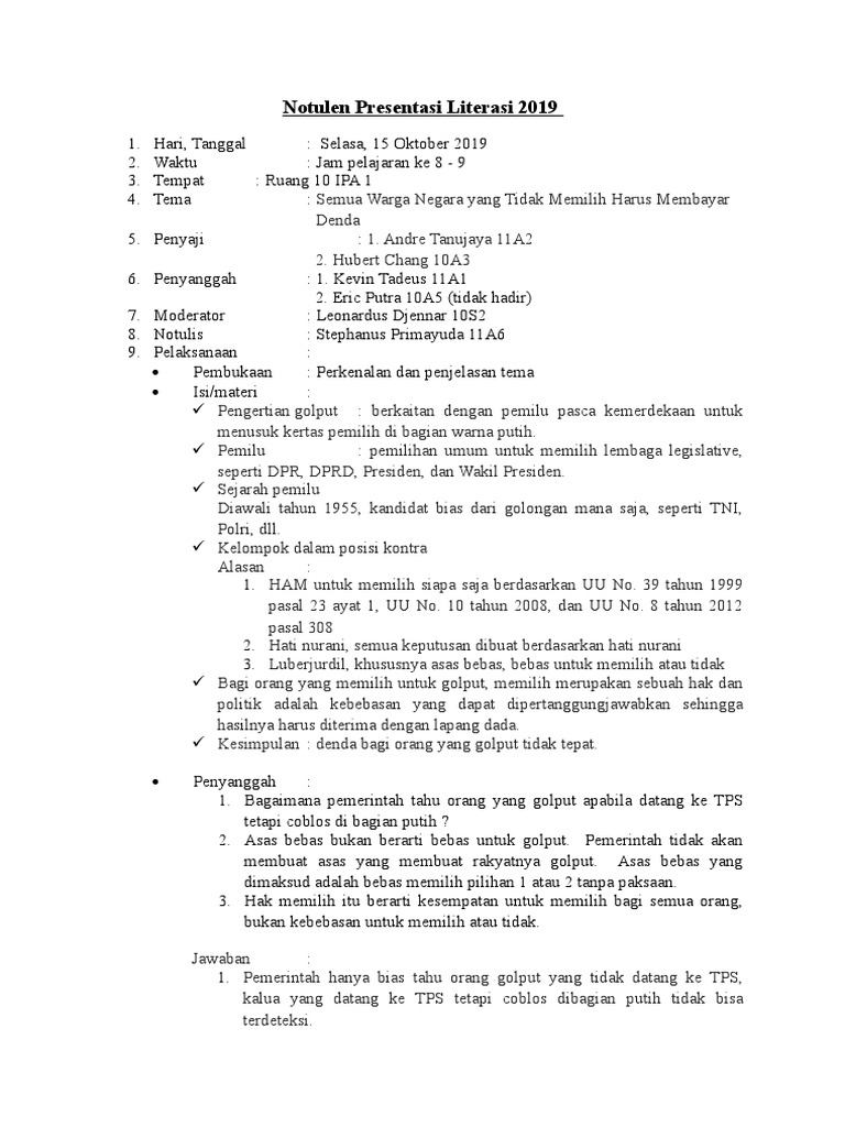 Notulen Literasi | PDF