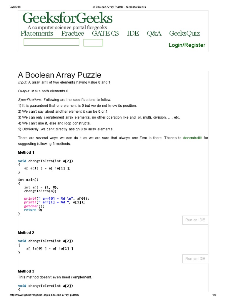 A Boolean Array Puzzle Pdf Integer Computer Science Boolean Data Type 3673