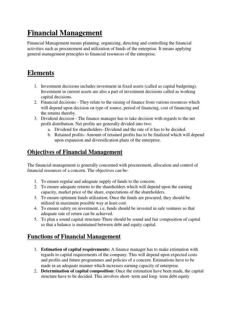 Financial Management: Elements | PDF | Financial Capital | Dividend
