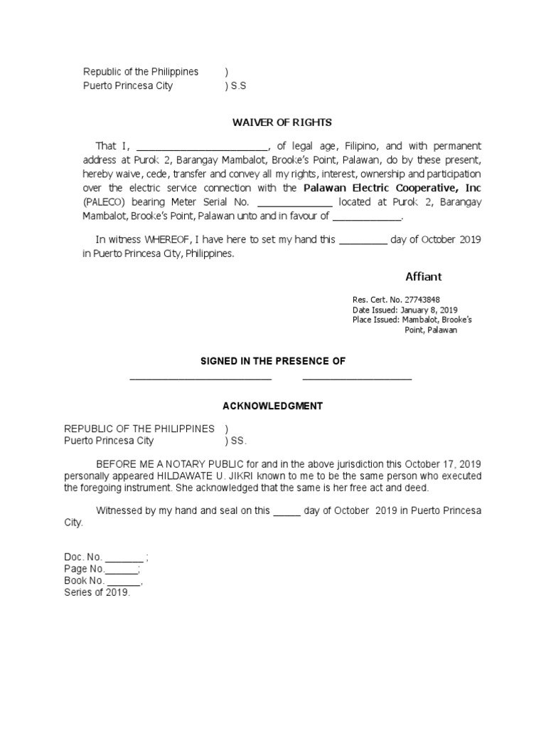 Waiver of Rights Electric Service | PDF