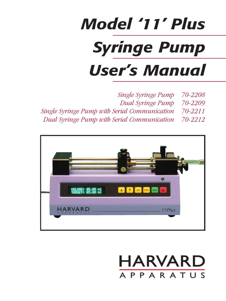 Harvard Apparatus, Model 11 Plus Syringe Pump User Manual | PDF | Power ...