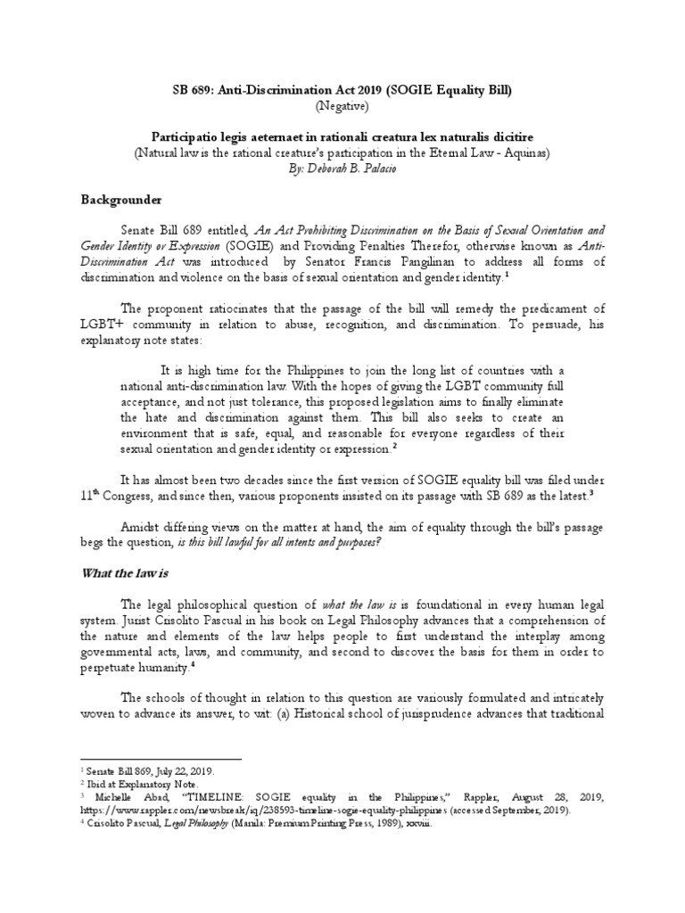 Palacio SOGIE Equality Bill Negative Final | PDF | Jurisprudence | Homosexuality