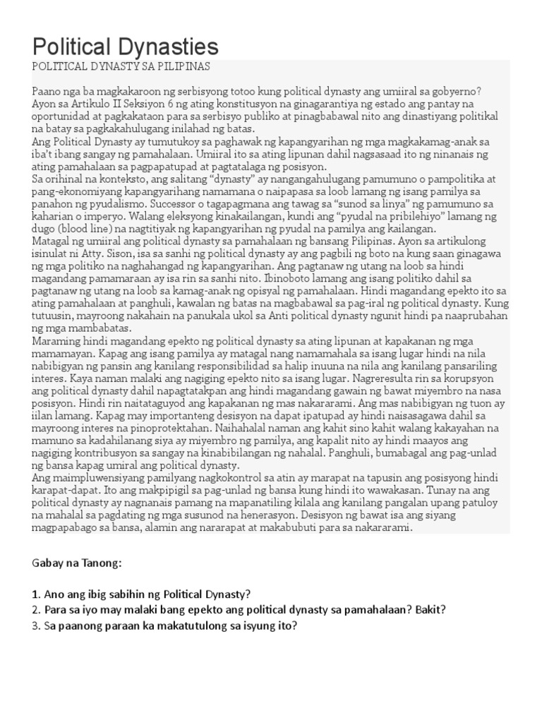 Political Dynasties | PDF