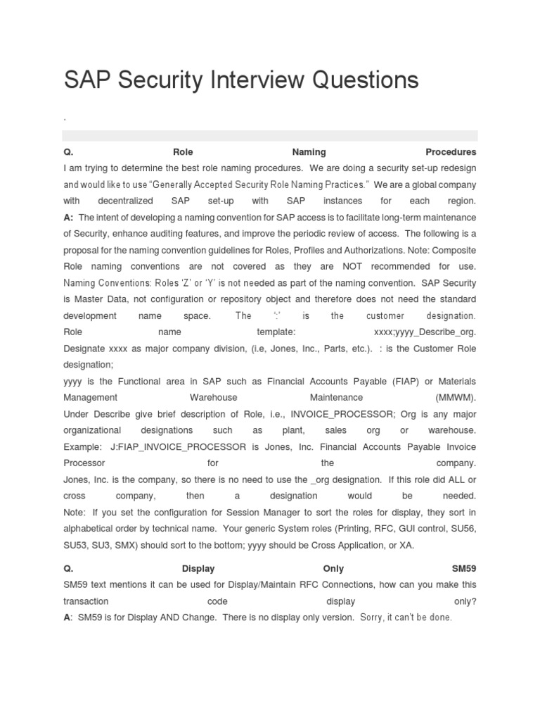 SAP Security Interview Questions | PDF | Sarbanes–Oxley Act | Computing