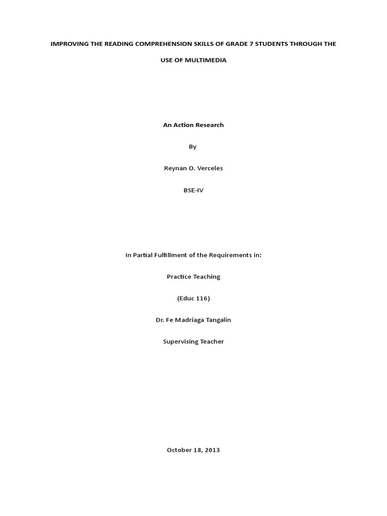 Improving The Reading Comprehension Skills of Grade 7 Students Through ...