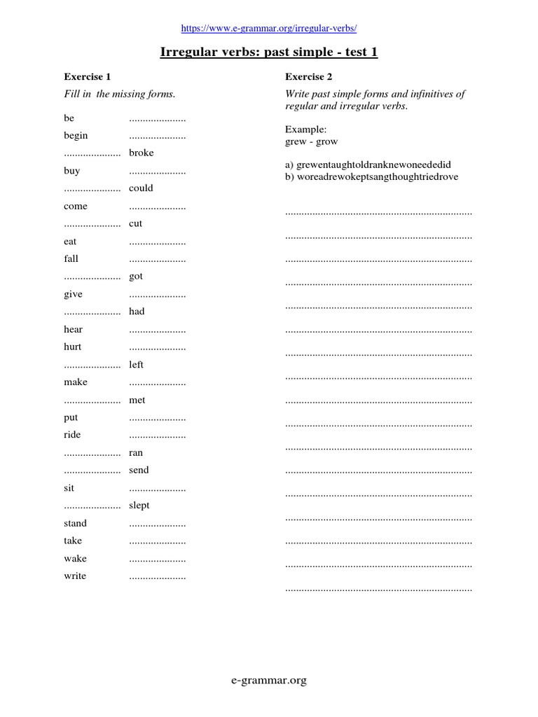 Irregular Verbs Test 1 PDF | PDF | Languages | Language Arts & Discipline