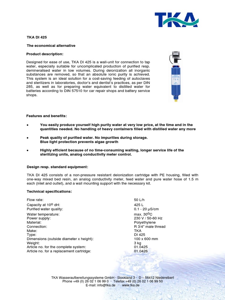 Tka Wasseraufbereitungssysteme GMBH Stockland 3 D - 56412 Niederelbert ...