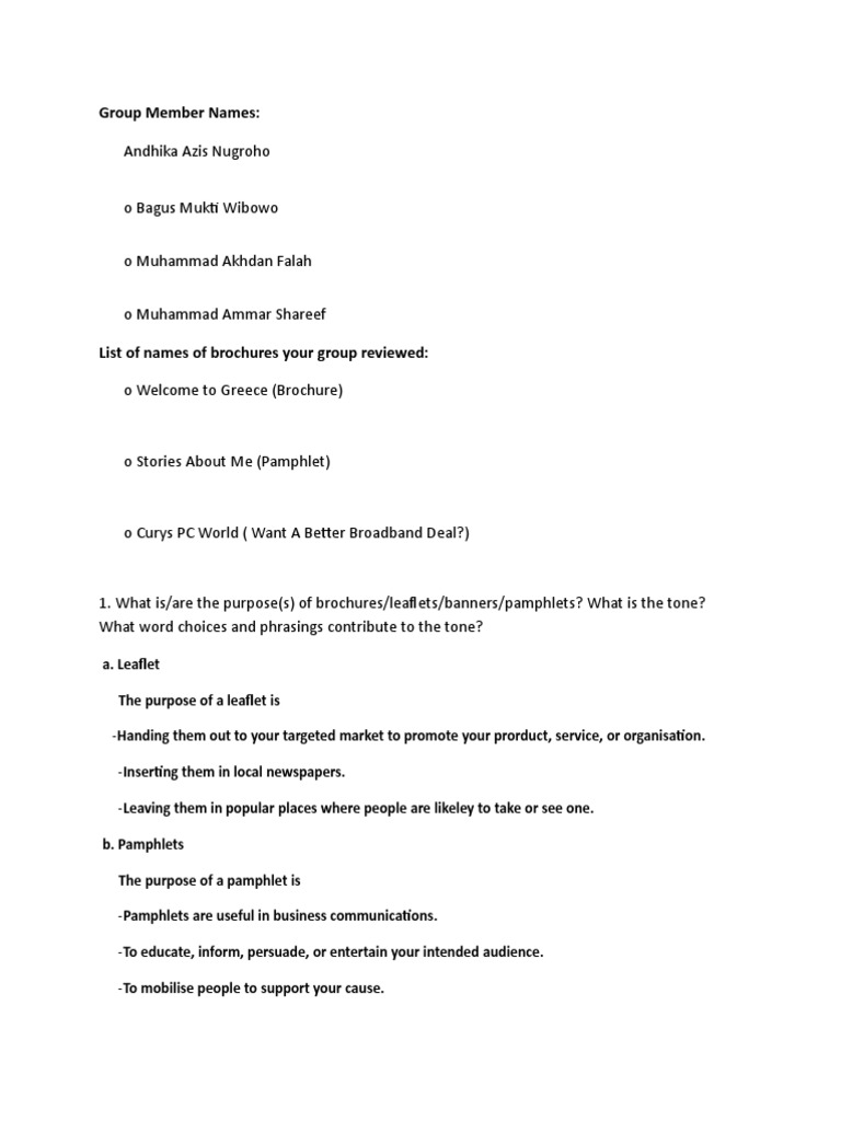Group Member Names:: A. Leaflet | PDF | Target Audience | Communication ...
