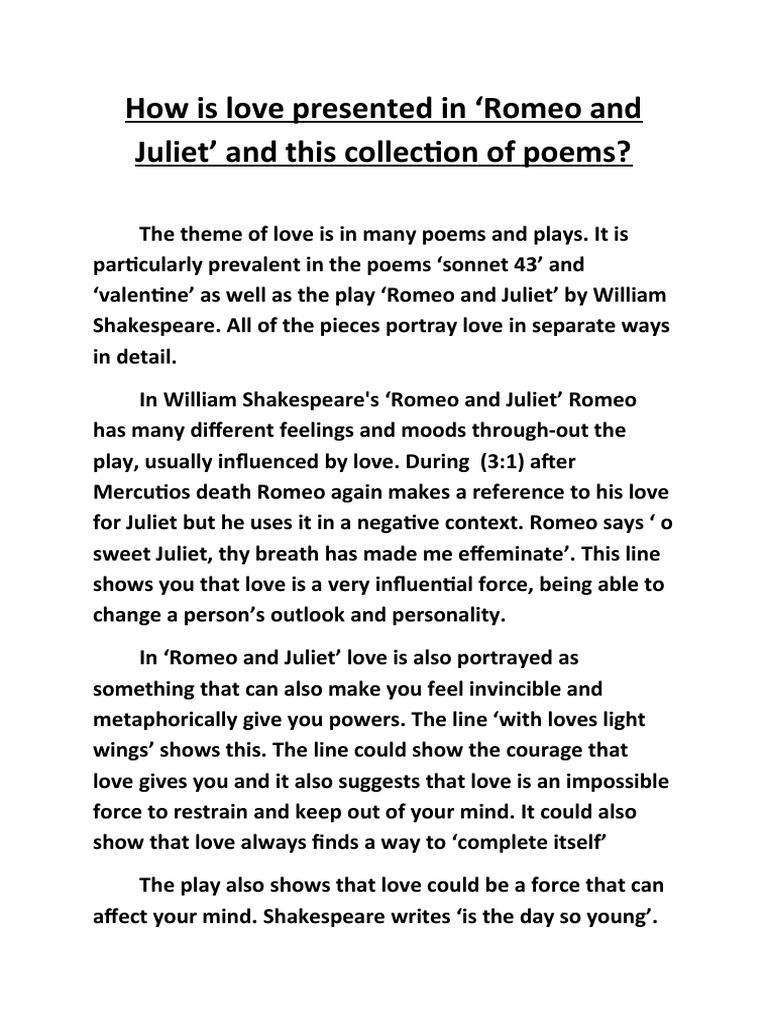 How Is Love Presented in 'Romeo and Juliet' and This Collection of ...