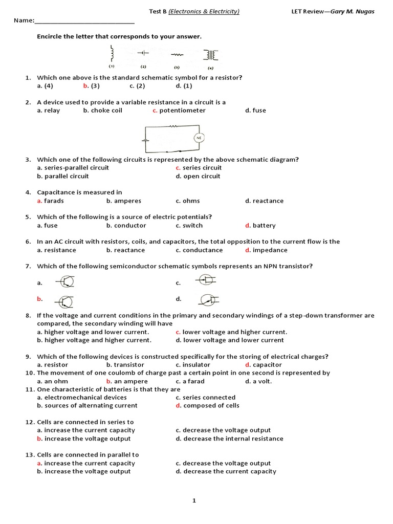 Electronics & Electricity Test B | PDF | P–N Junction | Resistor