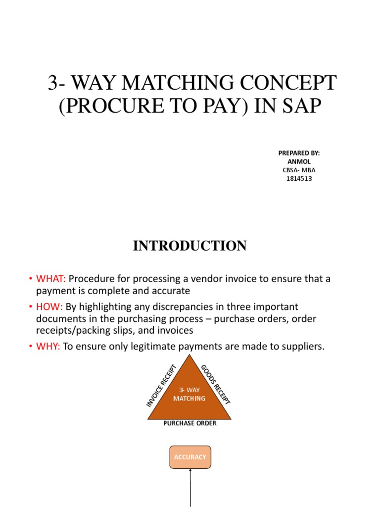 3-Way Matching Concept (Procure To Pay) in Sap: Prepared By: Anmol | PDF