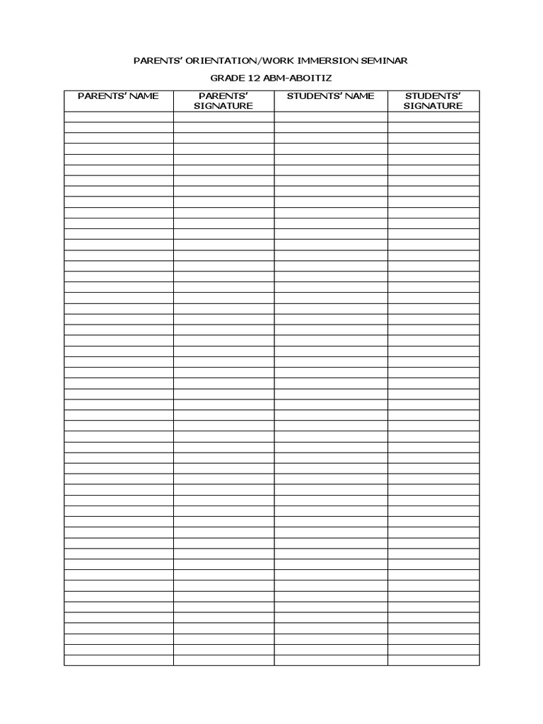 Parents' Orientation/Work Immersion Seminar Grade 12 Abm-Aboitiz ...