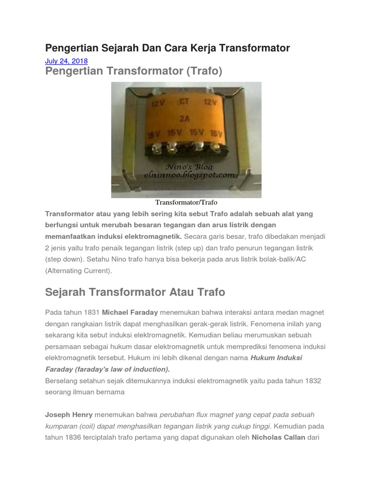 Pengertian Sejarah Dan Cara Kerja Transformator | PDF