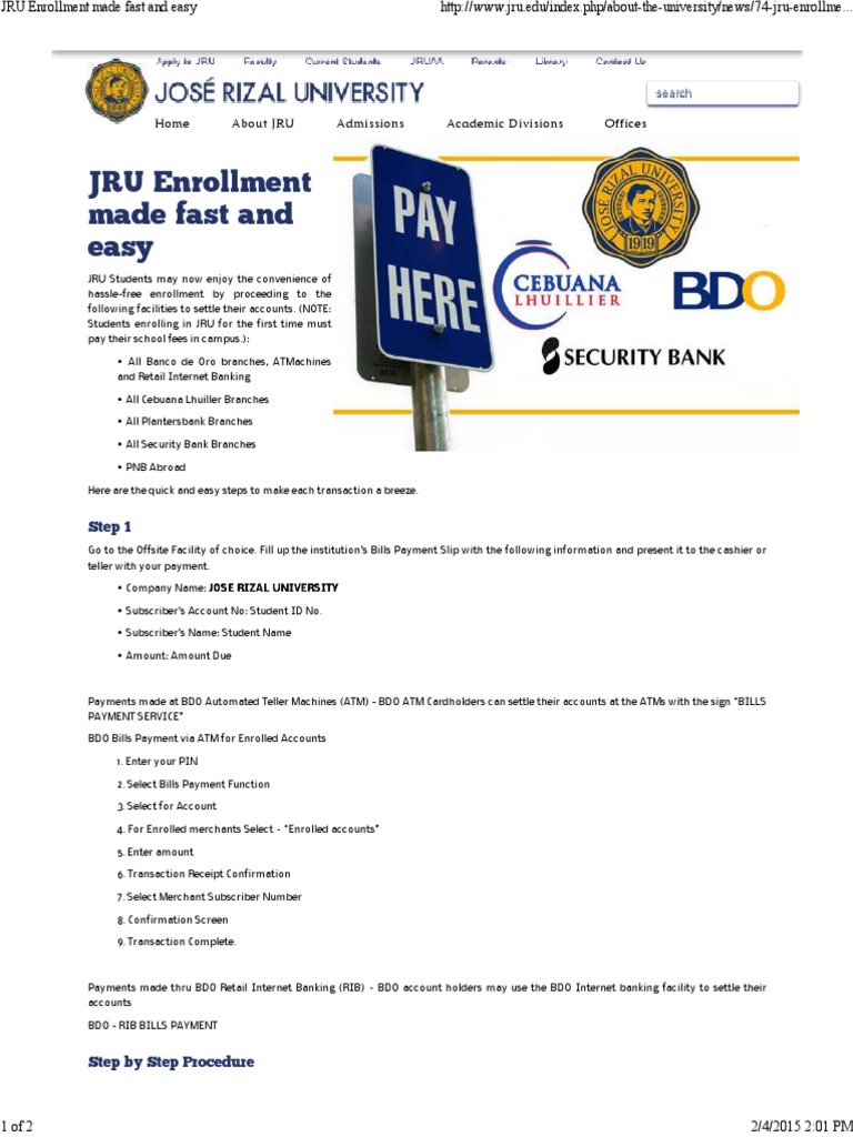 JRU Fast & Easy Enrollment | PDF | Automated Teller Machine | Online ...
