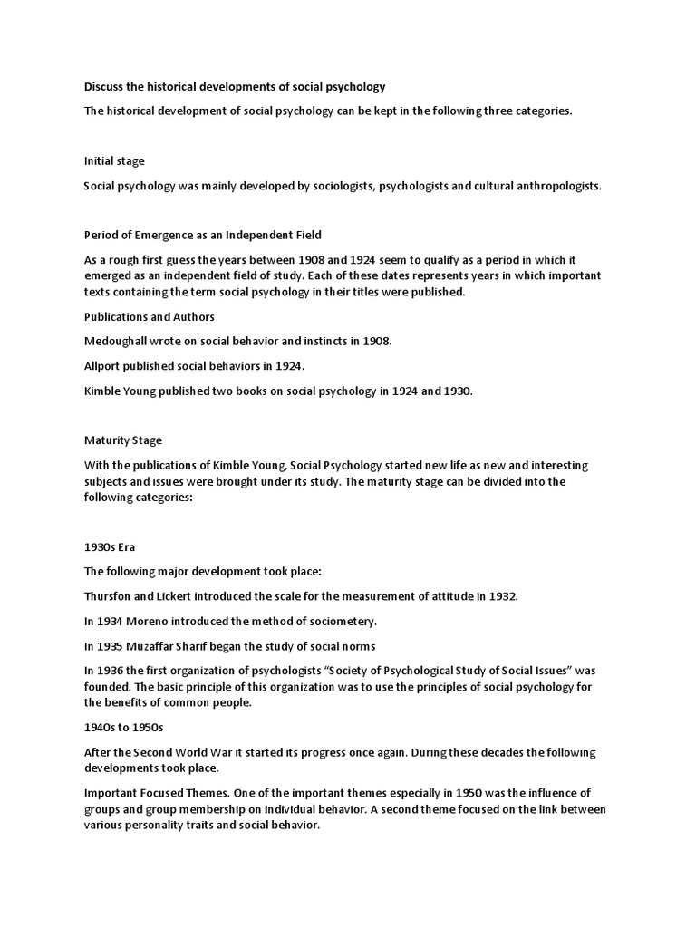 Historical Developments of Social Psychology | PDF | Social Psychology ...