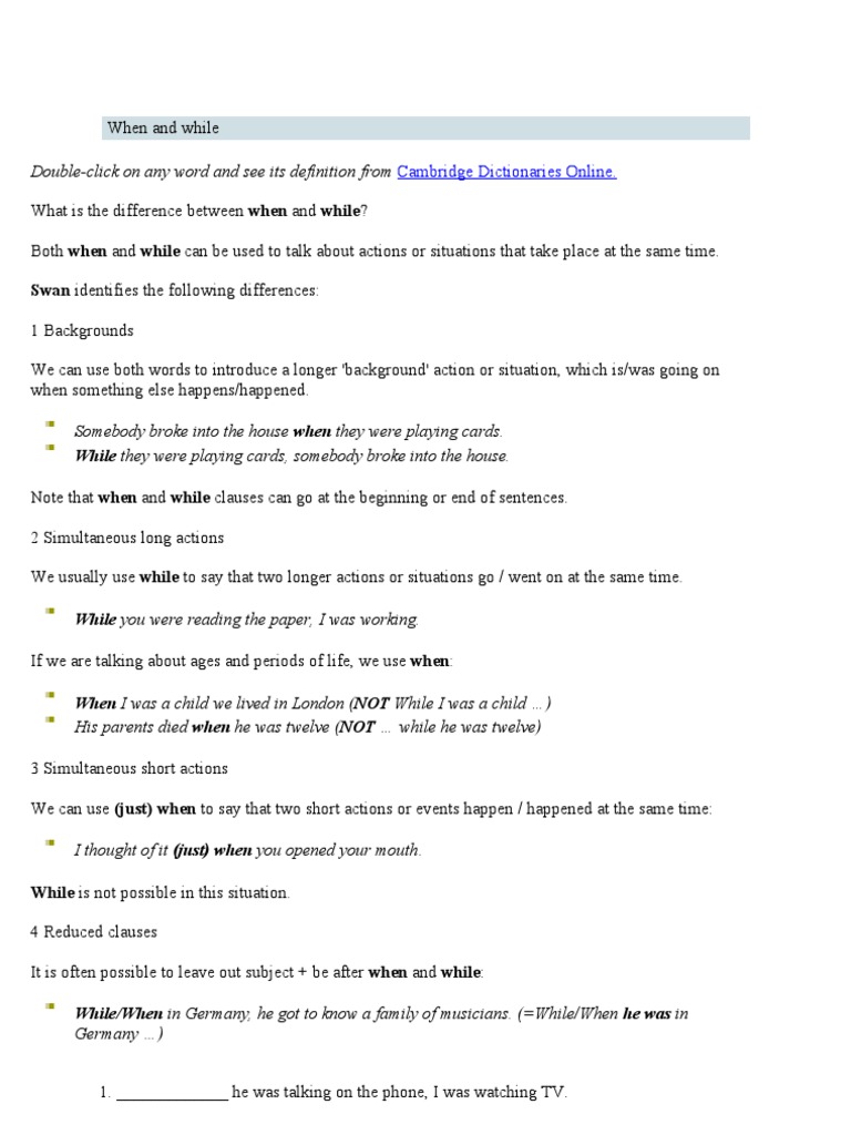When and While | PDF | Language Mechanics | Syntax