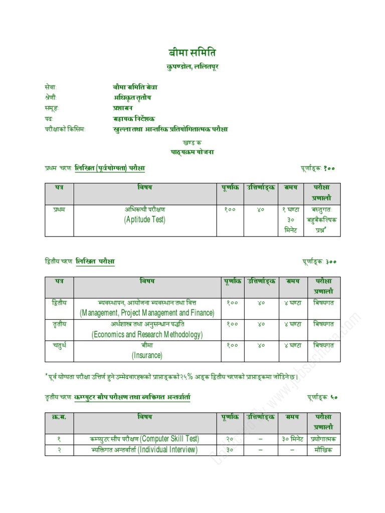 Beema Samiti Assistant Director (Administration) Syllabus | PDF