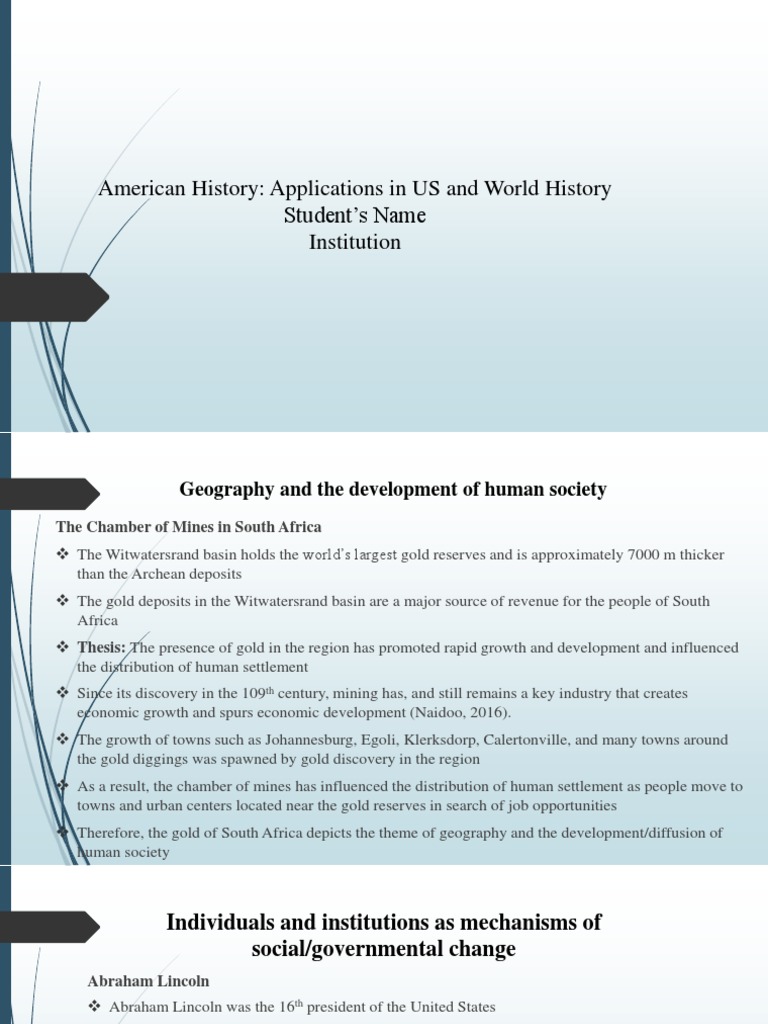 American History: Applications in US and World History Student's Name ...