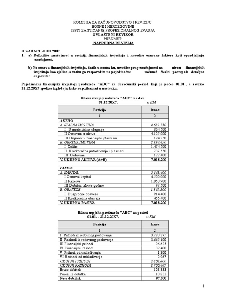 Napredna Revizija-Zadaci Zbirno | PDF