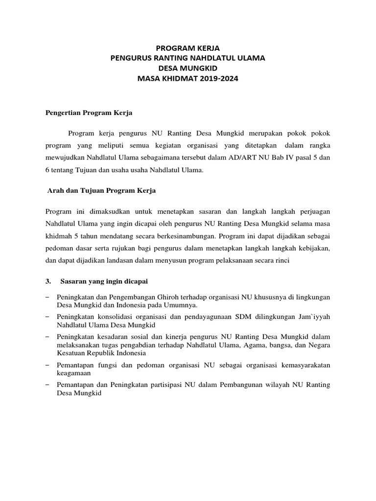 Program Kerja NU Ranting Mungkid | PDF | Karier & Perkembangan | Bisnis