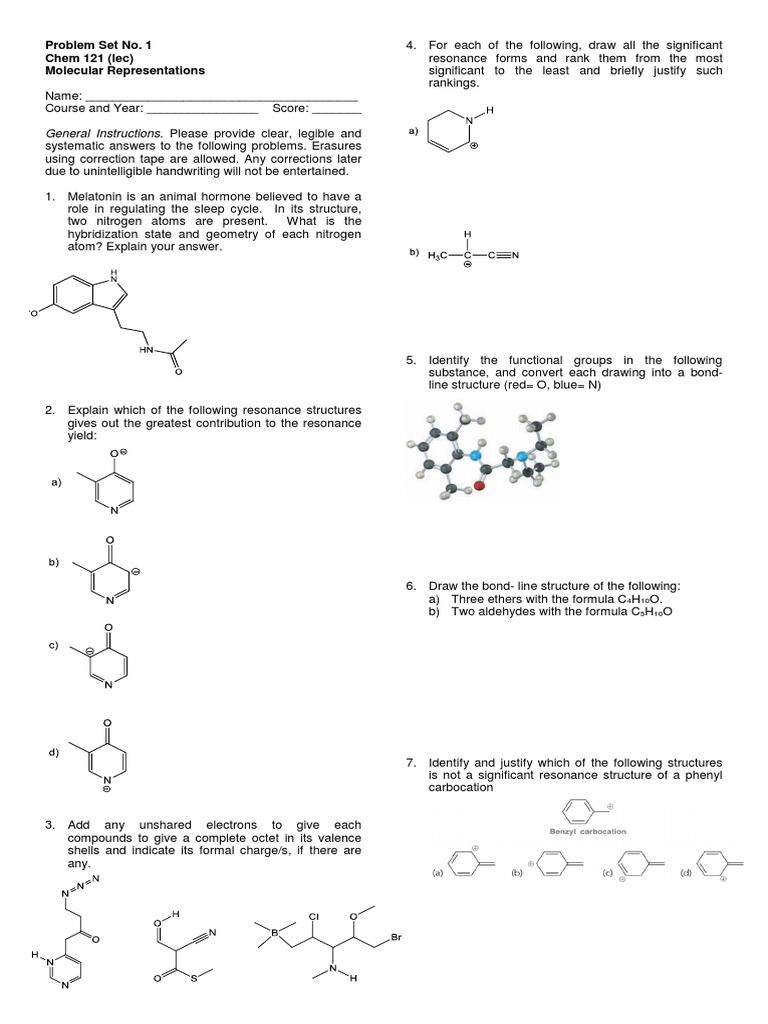 Chem 121 Prob Set 1 Pdf Teaching Methods Materials Science