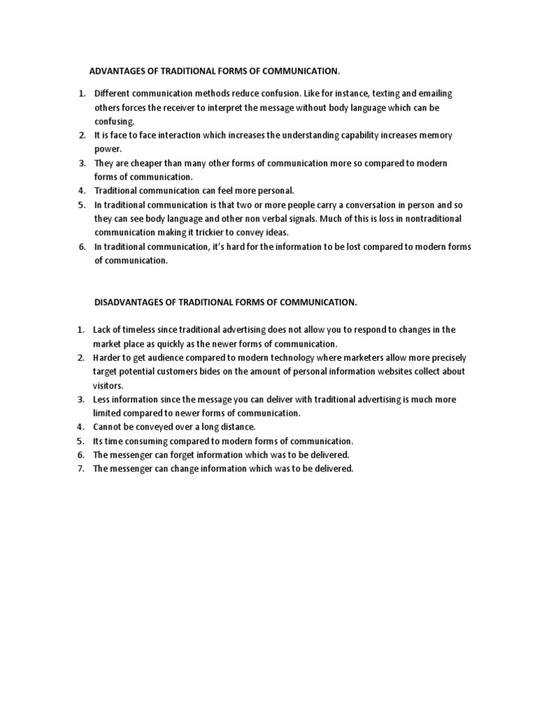 Advantages of Traditional Ways of Communication | PDF