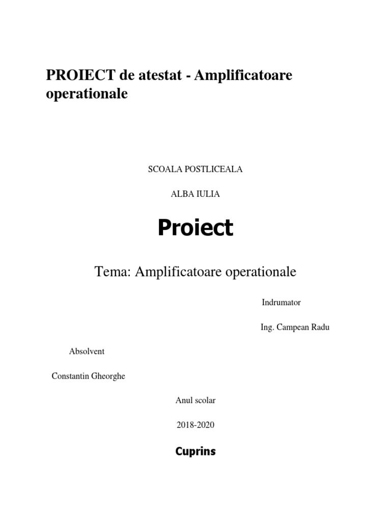Proiect: PROIECT de Atestat - Amplificatoare Operationale | PDF