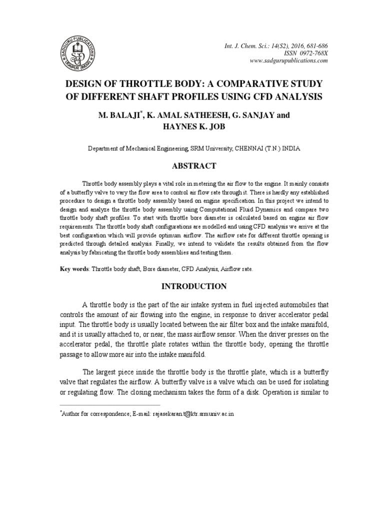 Throttle Body Design: CFD Analysis Comparison | PDF | Throttle | Valve