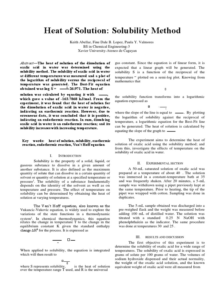 Che21l - Experiment 2 - Complete Lab Report | PDF | Solubility | Solution