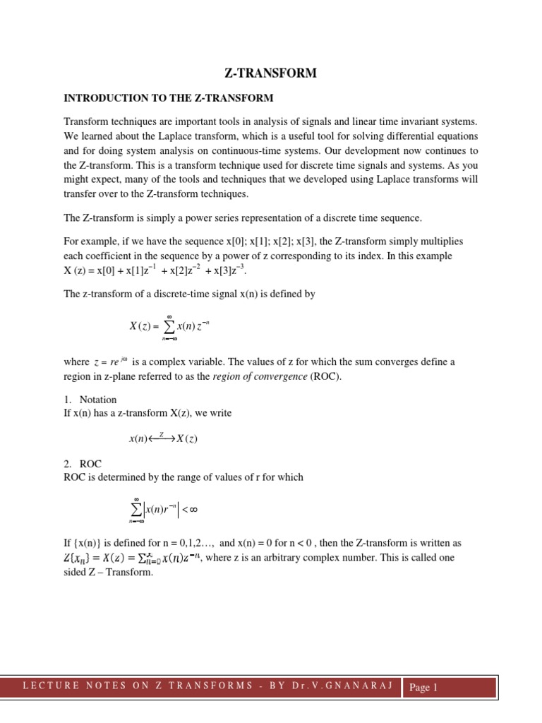Z-Transform Lecture Notes | PDF | Theoretical Physics | Mathematical ...