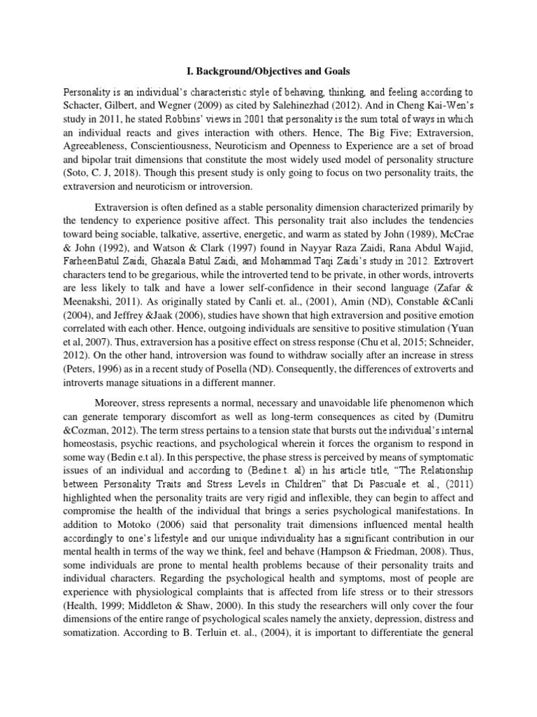 I. Background/Objectives and Goals | PDF | Extraversion And ...