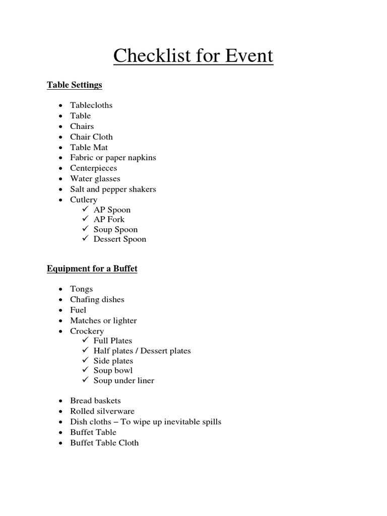 Event Setup Checklist for Buffets | PDF