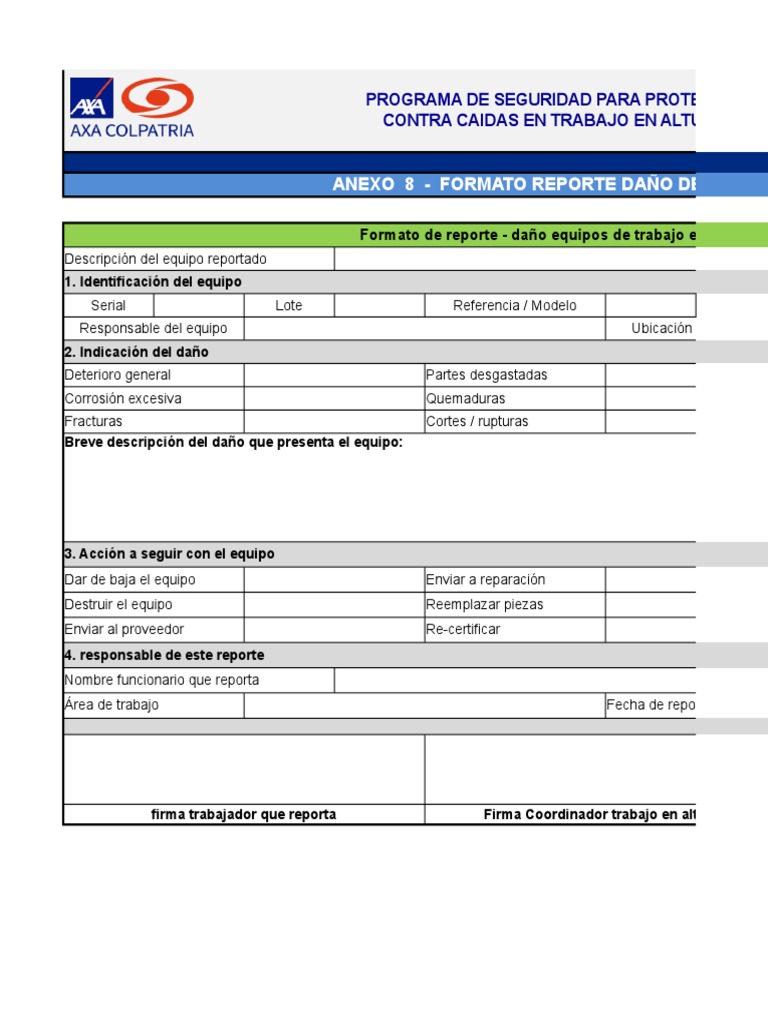Anexo 8 - Formato Reporte Daño de Equipos | PDF