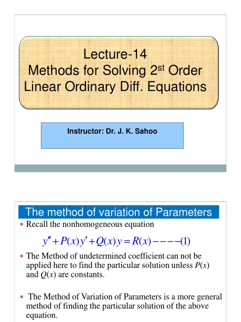 Lecture-14 Methods For Solving 2 Order Linear Ordinary Diff. Equations ...