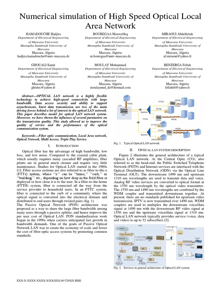 Numerical Simulation of High Speed Optical Local Area Network Area ...