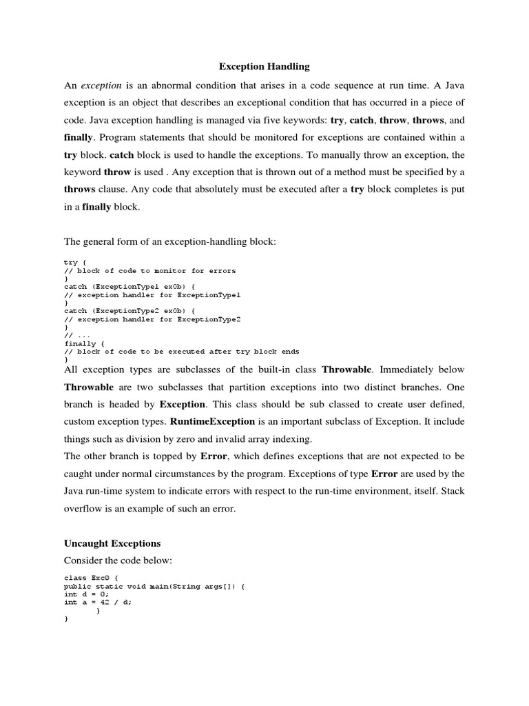 Exception Handling Java Pdf Inheritance Object Oriented