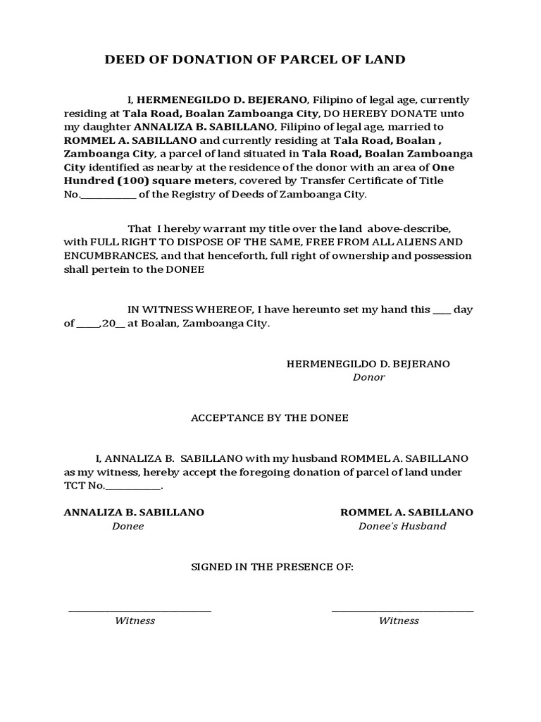 Deed of Donation of Parcel of Land | PDF