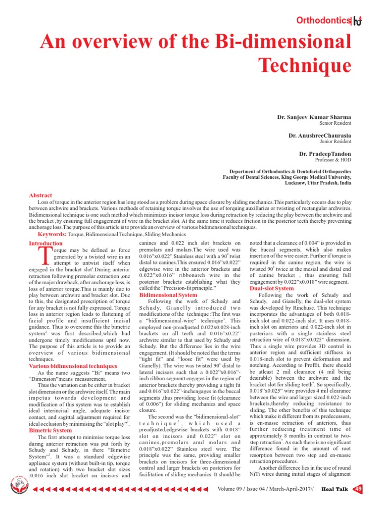 An Overview of The Bi-Dimensional Technique: Orthodontics | PDF ...