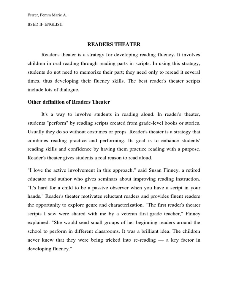 Readers Theater: Ferrer, Femm Marie A. Bsed Ii-English | PDF | Career ...