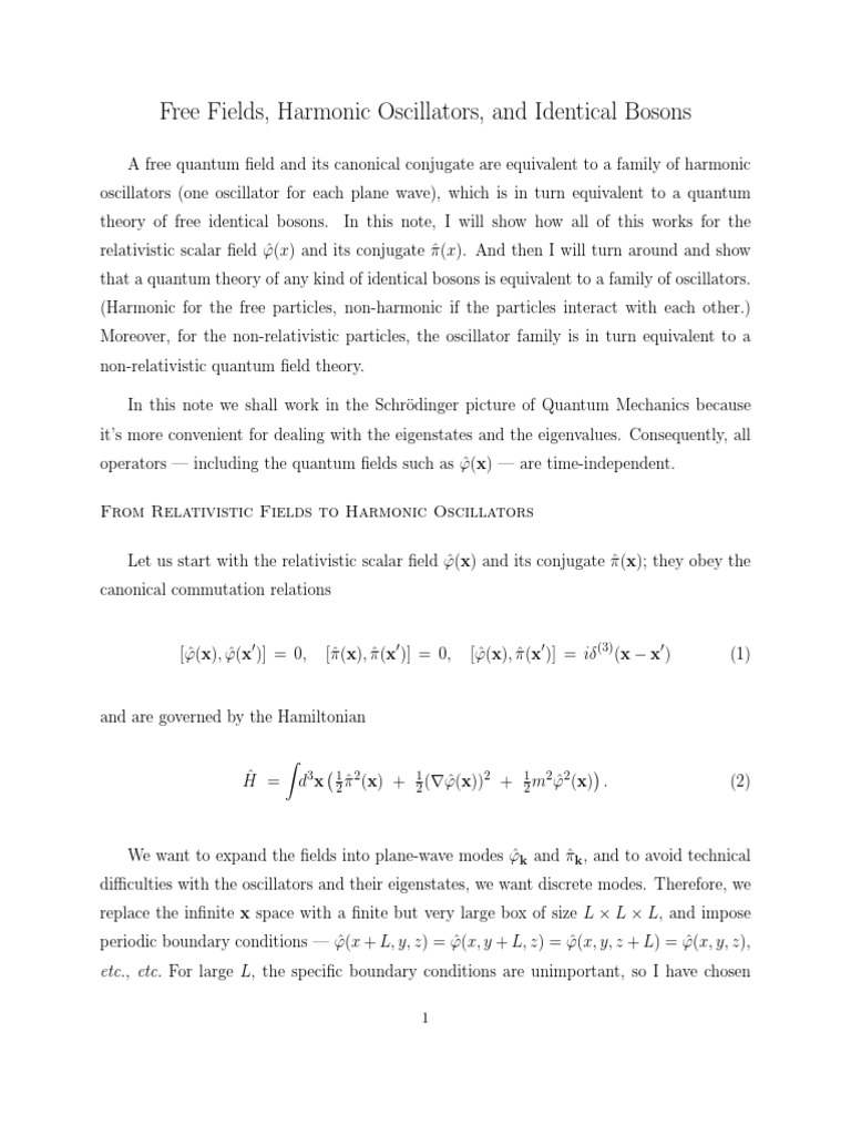 Free Fields, Harmonic Oscillators, and Identical Bosons | PDF | Boson ...